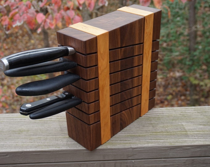 Walnut and Cherry Knife Block - Etsy