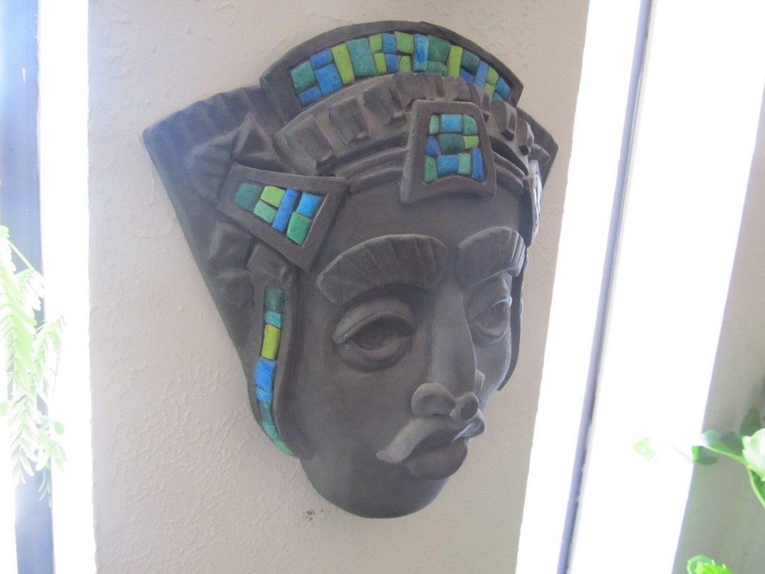 Sale Hand Made Mayan Clay Mask With Turquoise Inlay - Etsy