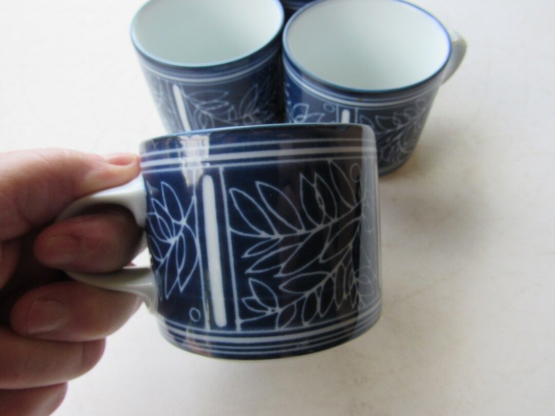 Set of 4 Cobalt Blue and White Dansk Mugs - Etsy