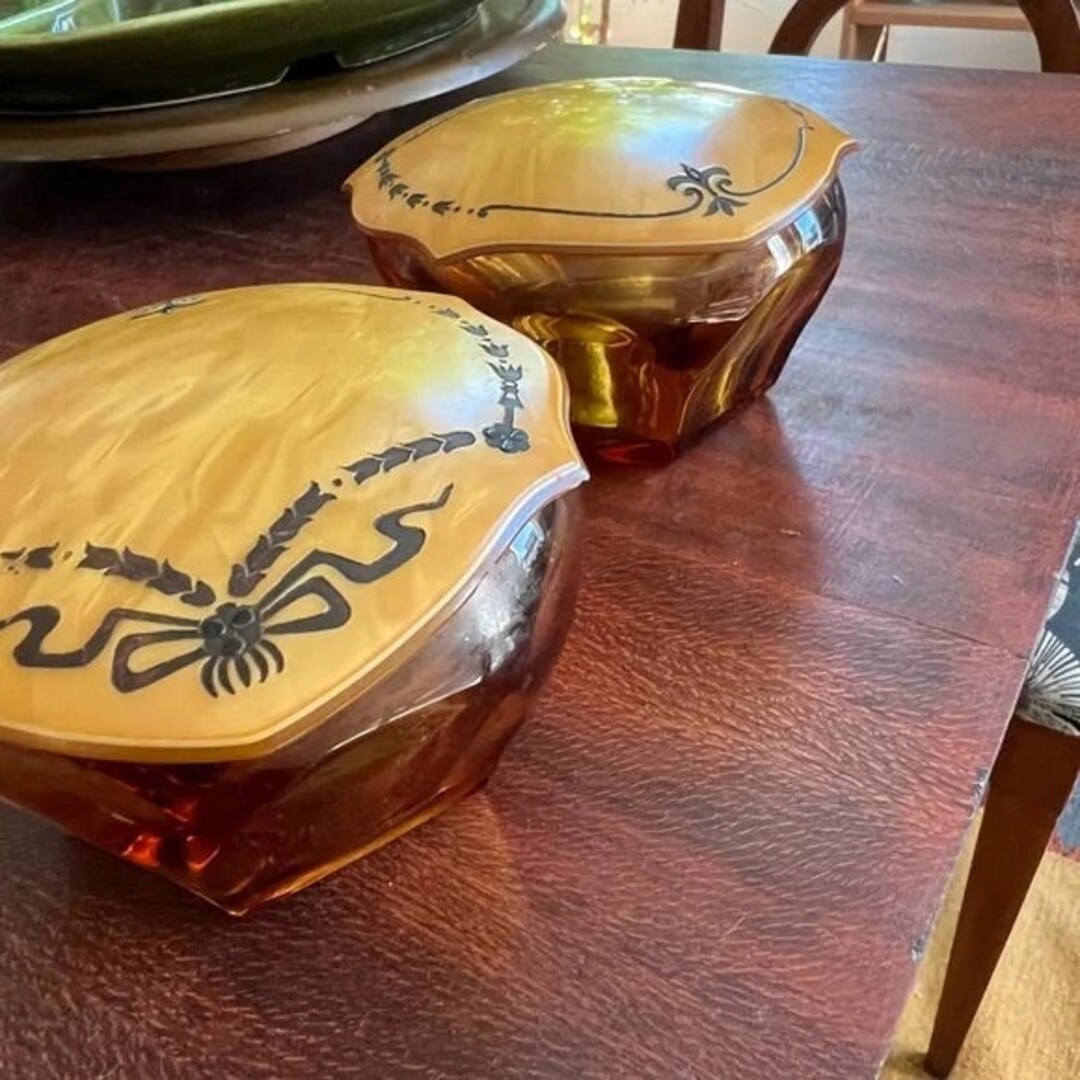 Antique Glass and Celluloid Powder Dish or Container 2 Available - Etsy