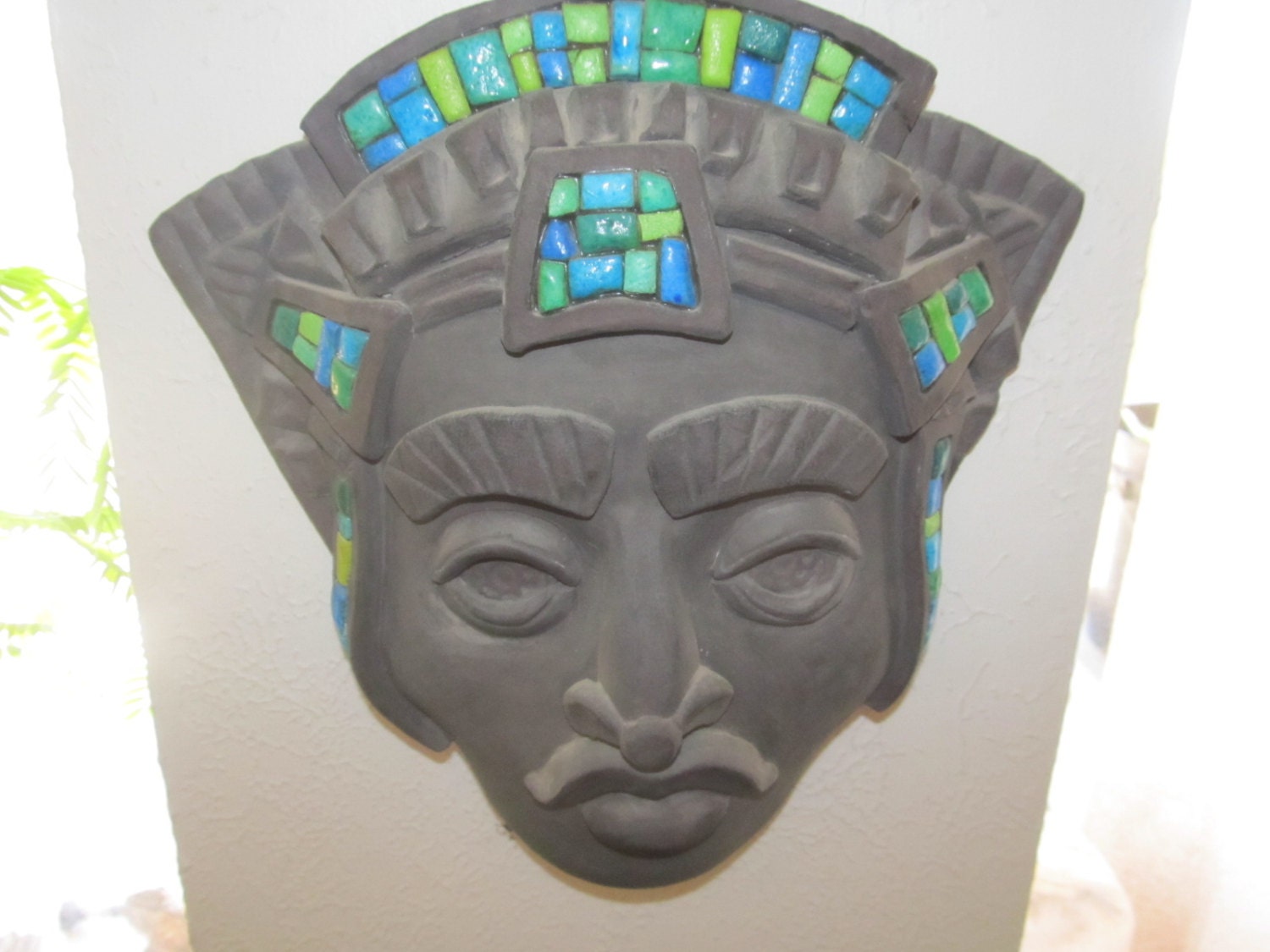 Sale Hand Made Mayan Clay Mask with Turquoise Inlay | Etsy