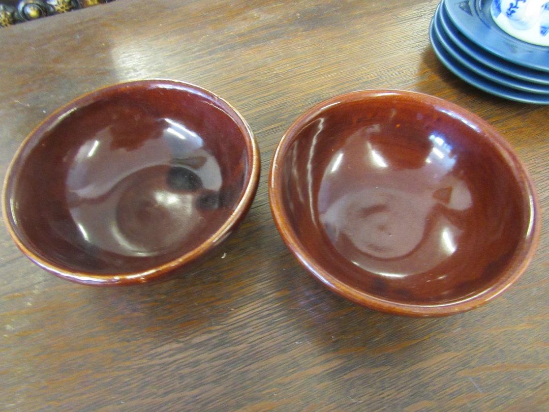 Brown Glazed USA Pottery Bowls Set of 2 - Etsy