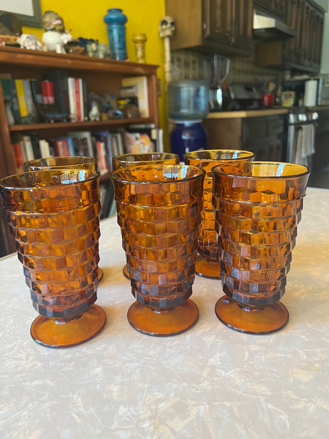 Vintage Amber Indiana Whitehall Water Goblet Set 6 - Etsy