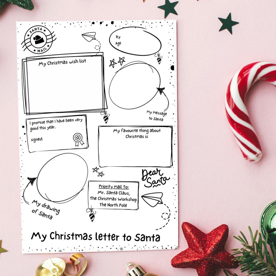 Christmas Activity Sheet for Kids, Santa Wish List Colour In, Digital ...