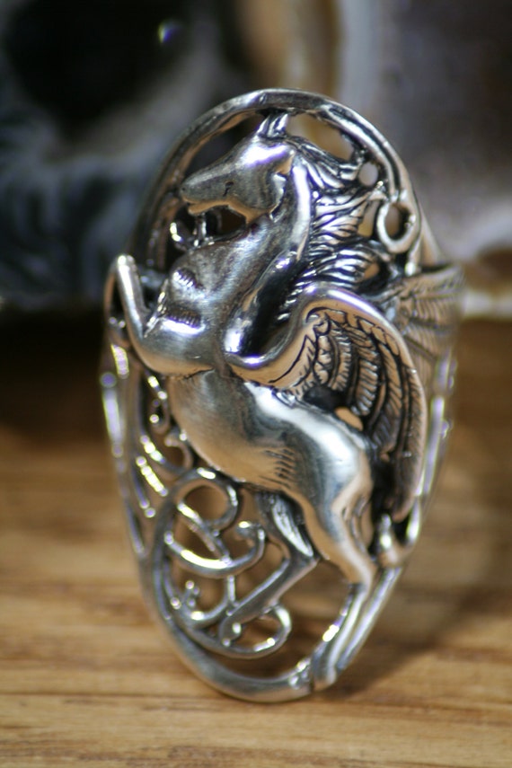 Items similar to Silver Pegasus statement Ring on Etsy