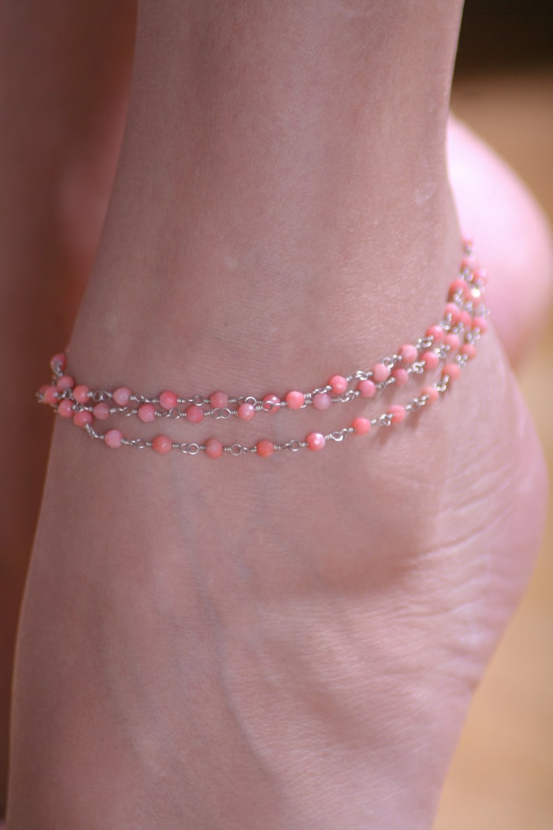 Angelskin Pink Coral Anklet - Free Shipping - Etsy
