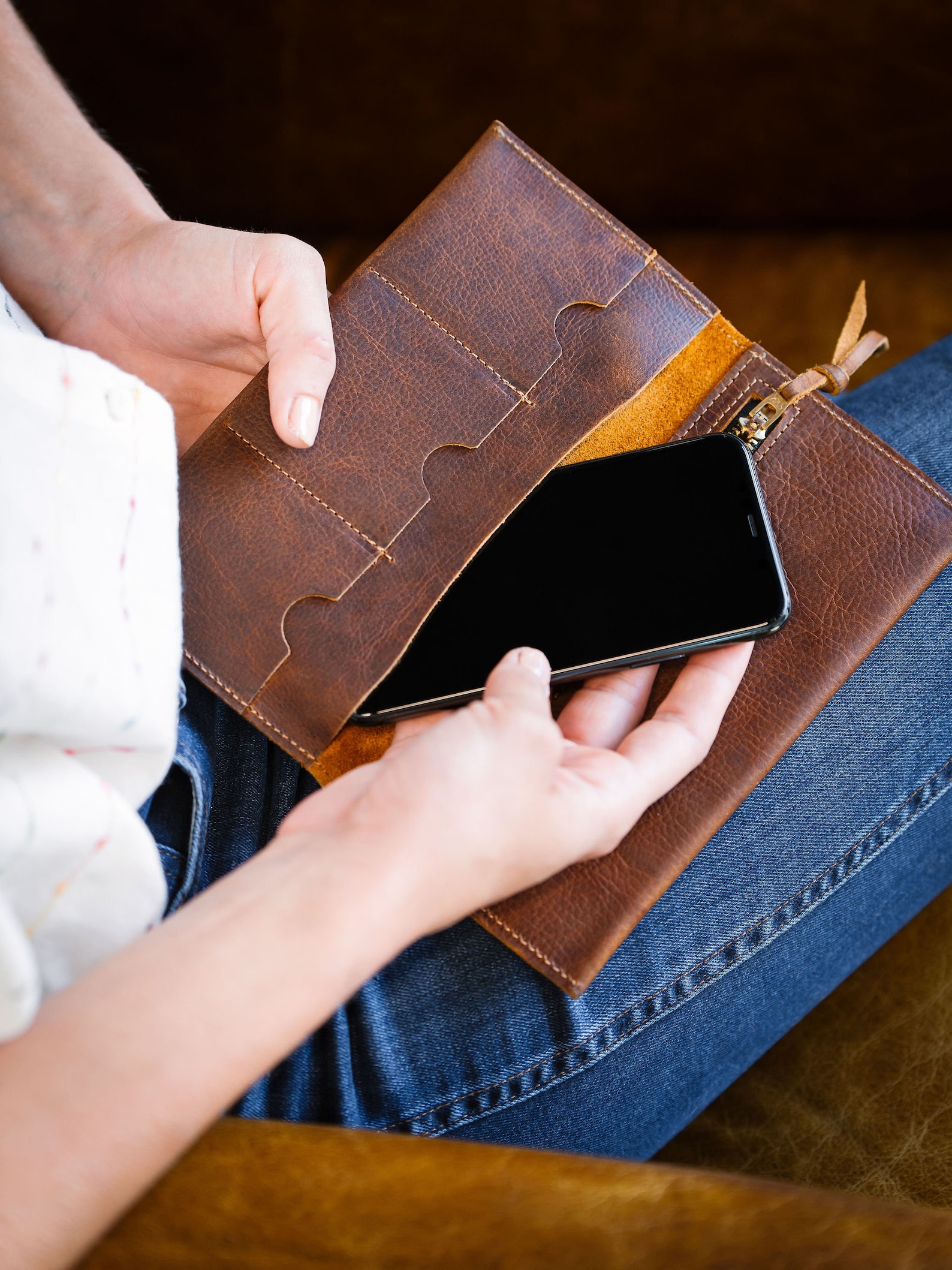 Leather Phone Wallet With Phone Pocket and Zipper Pouch - Etsy
