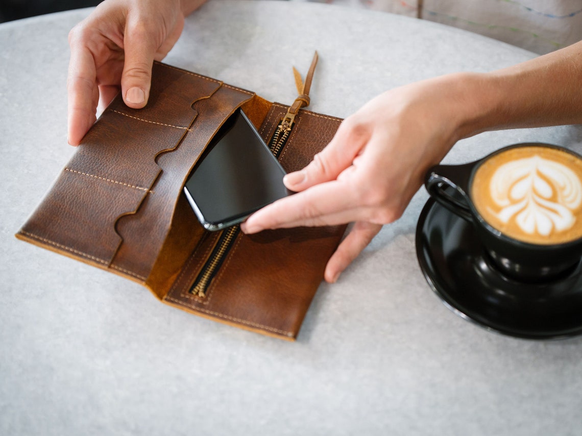 Leather Phone Wallet With Phone Pocket and Zipper Pouch - Etsy