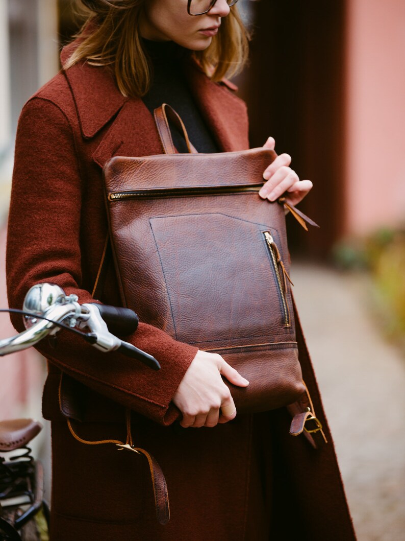 Leather Daypack City Backpack in Rustic Red Kodiak - Etsy