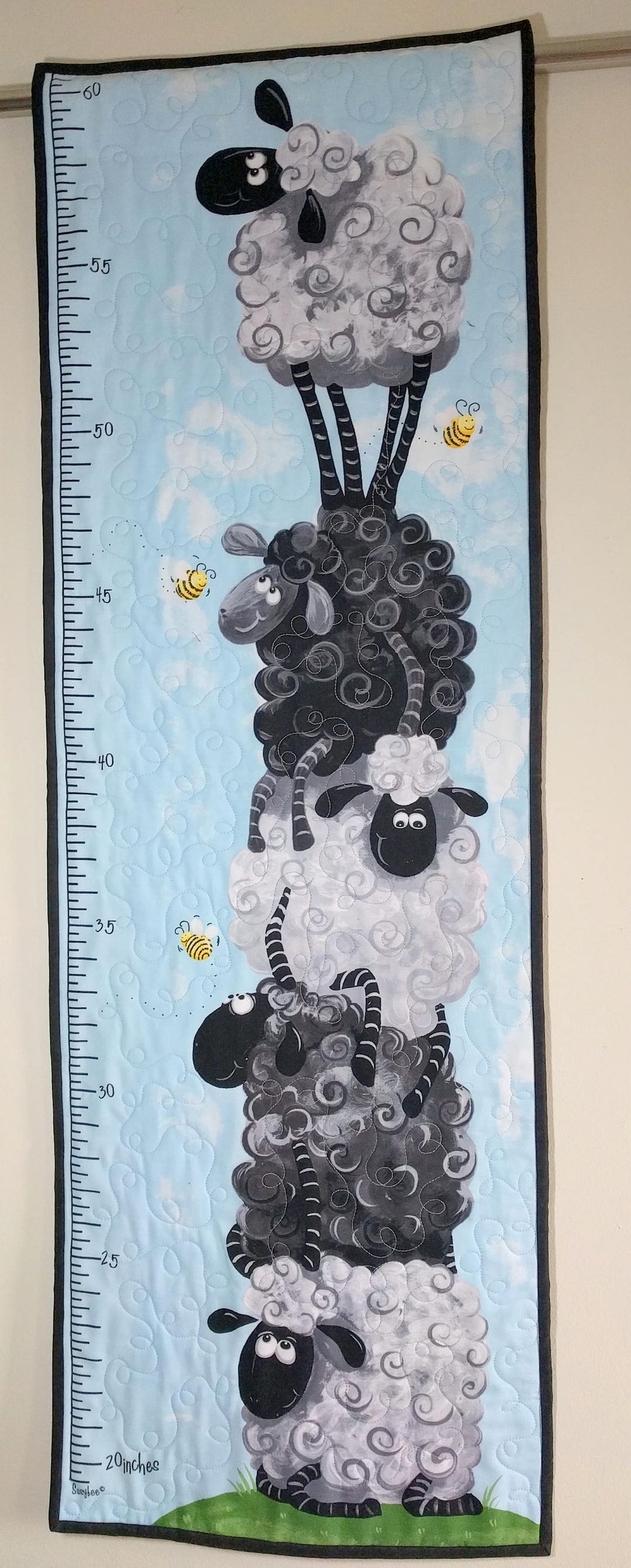 Child Growth Chart, Quilted Sheep and Bees Wall Hanging, Heirloom ...