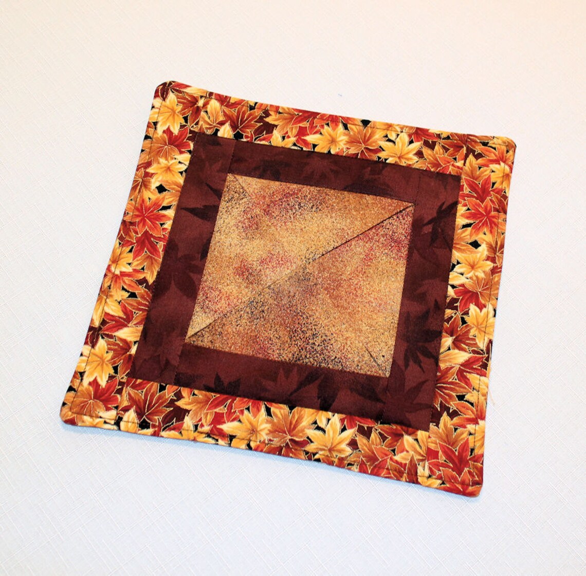 Fall Quilted Candle Mat Medium Metallic Leaves & Brown Mini - Etsy