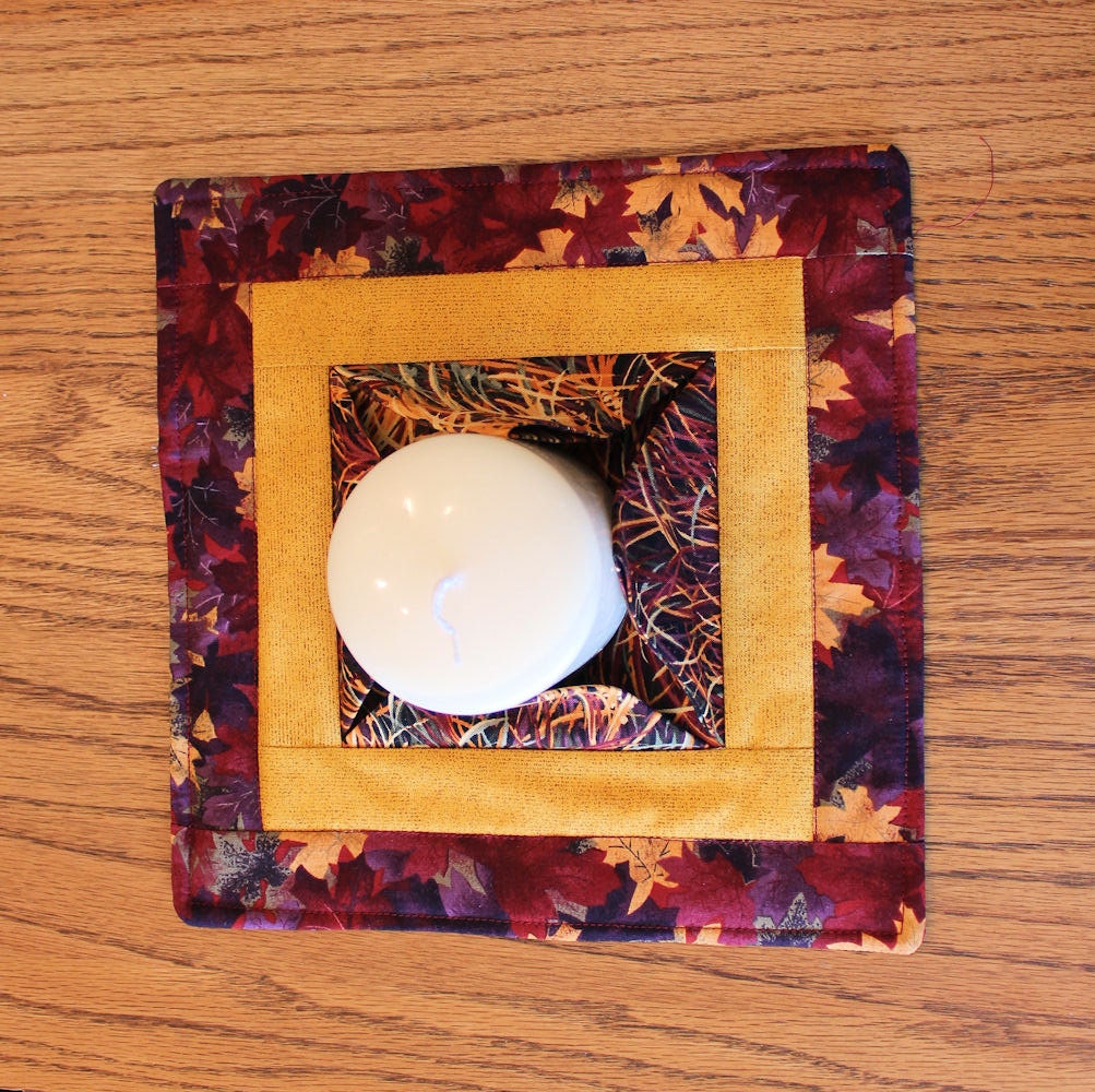 Fall Quilted Candle Mat, Medium Leaves & Gold Mini Quilt, Centerpiece ...