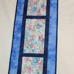 Soft Floral and Blue Quilted Table Runner Reversible to - Etsy