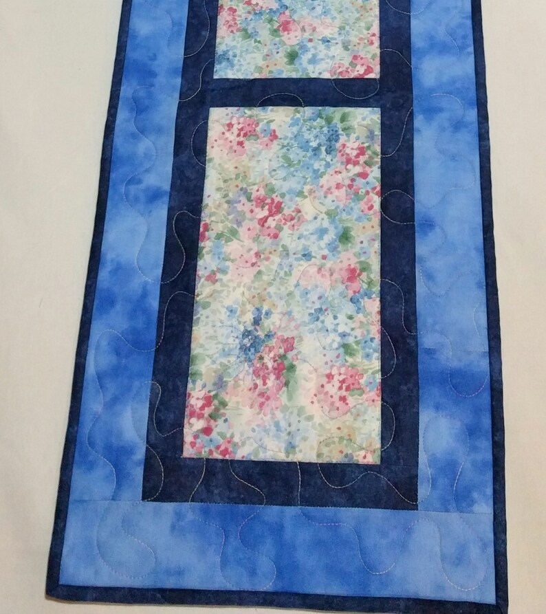 Soft Floral and Blue Quilted Table Runner Reversible to - Etsy