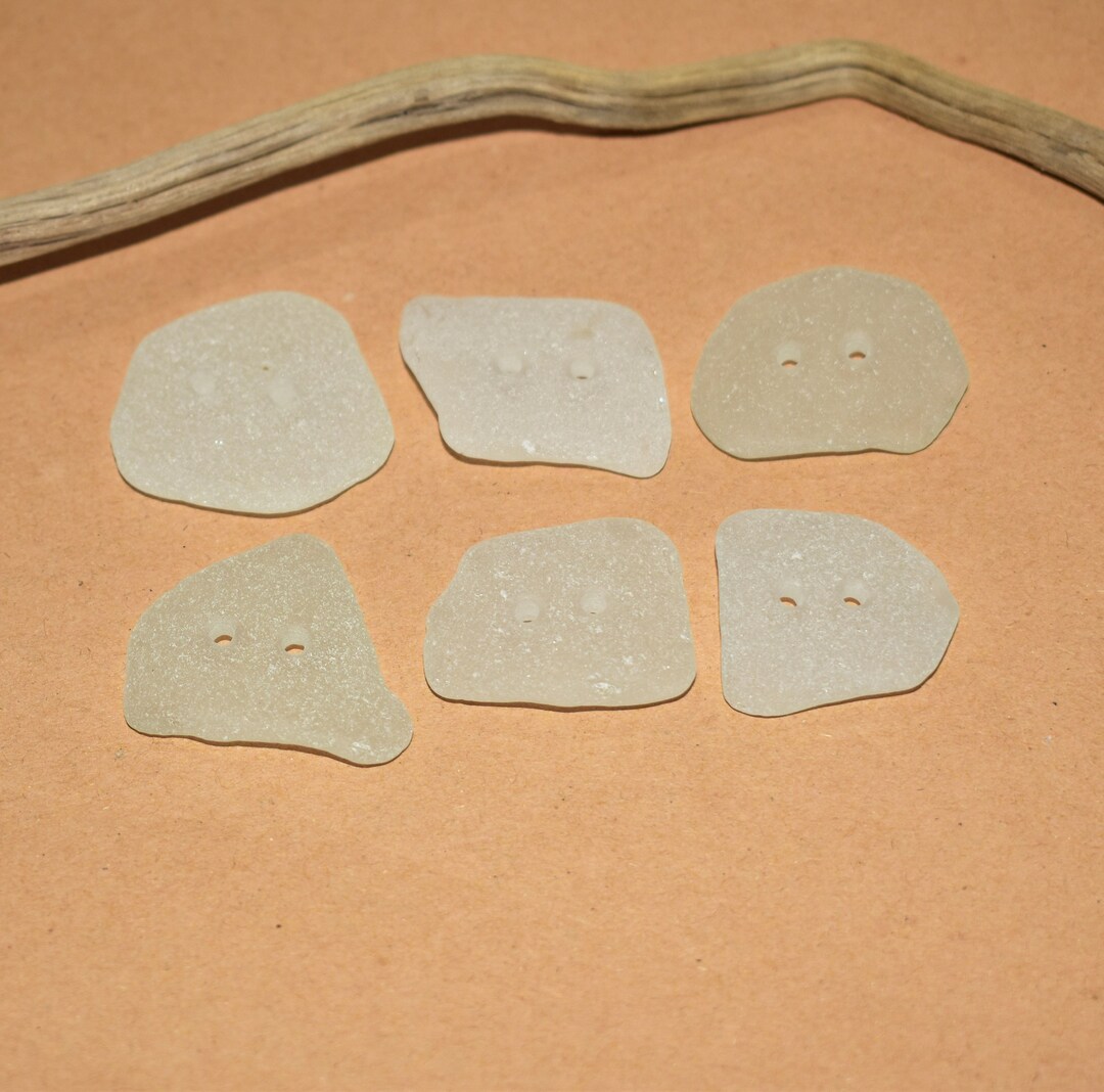 Genuine Large Sea Glass Buttons 25-31mm 6pcs Real Beach Glass Buttons ...