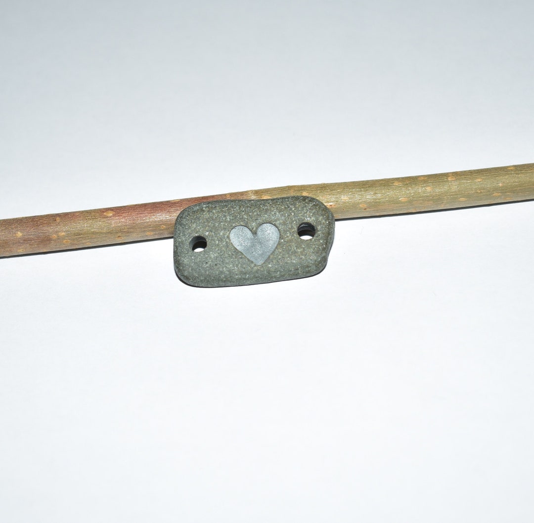 Hand Engraved Stone Bead 28mm Carved Stone Connector Bead Heart Beach ...
