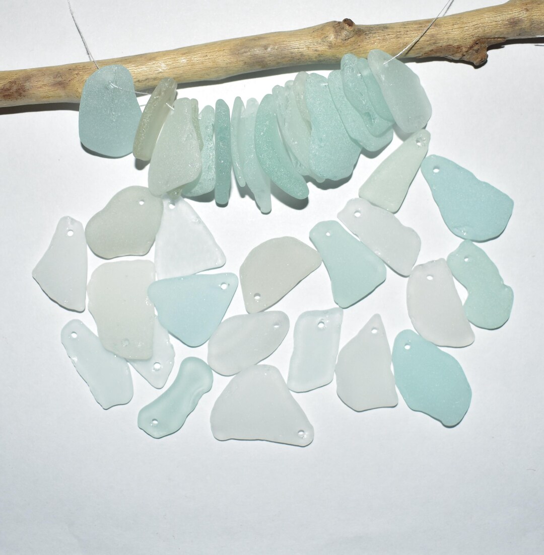 Large Sea Glass Beads (21-30mm) Craft Sea Glass Beads White & Seafoam ...