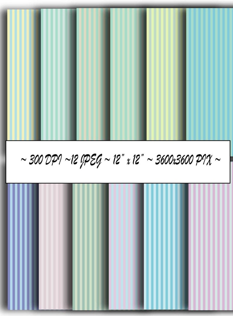 Instant Download ~ Stripes Lines Pastel Cool Colors ~ Scrapbook Digital ...