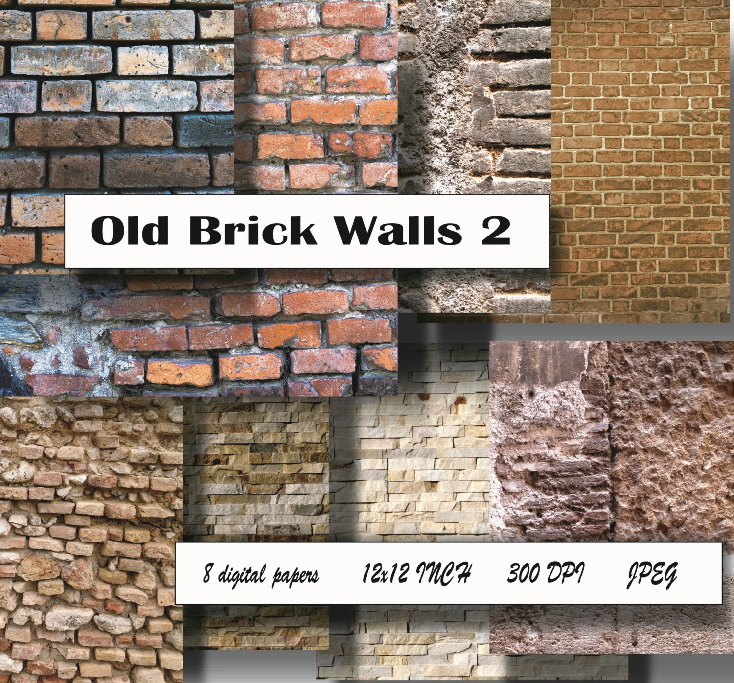 Instant Download "old Brick Walls 2" Scrapbook Digital Paper 8 High Res ...