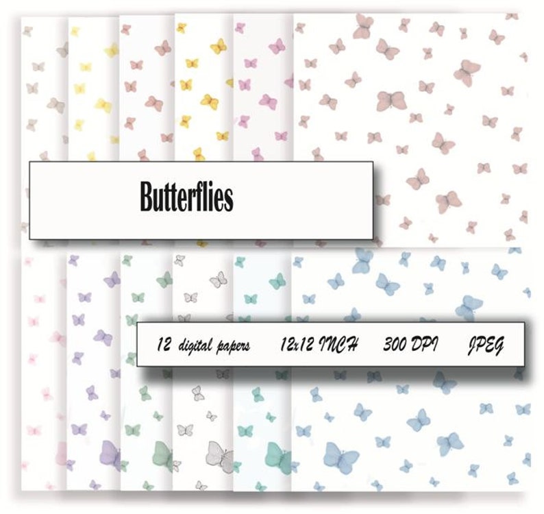Instant Download ~ Butterflies in Pastel Cool Colors ~ Scrapbook ...