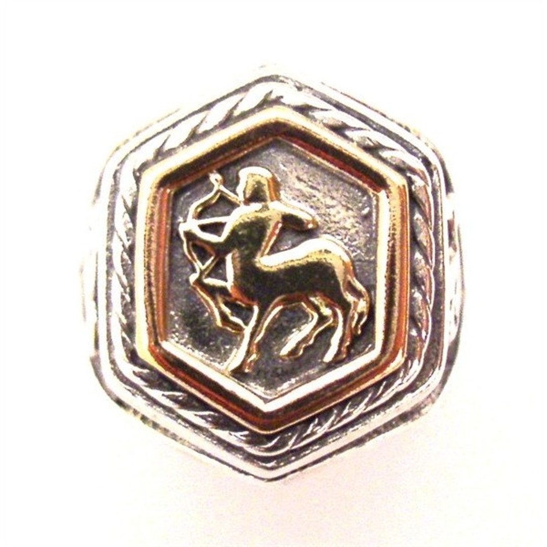 Zodiac Ring Sterling Silver Signet Ring Men Zodiac Ring With Birthstone ...
