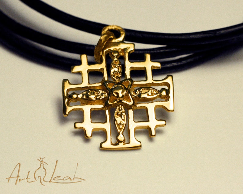 Dainty Gold Jerusalem Cross Necklace of 14K or 18K Christian Gift Cross ...