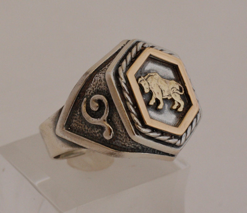 Zodiac Ring Sterling Silver Signet Ring Men Zodiac Ring With | Etsy