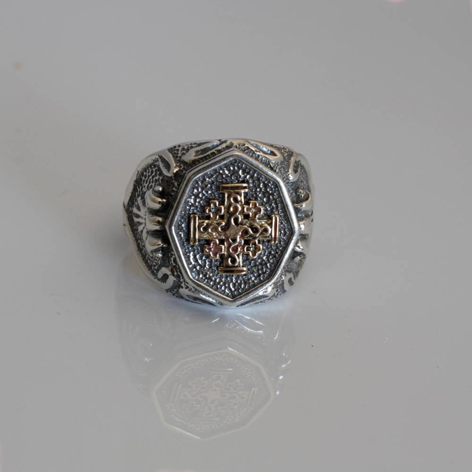Men Silver Signet Ring Jerusalem Cross Ring Gold Jerusalem Cross ...