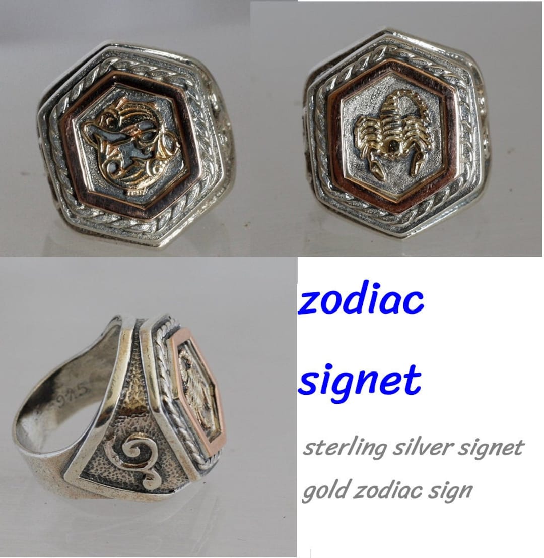 Zodiac Ring Scorpio Signet Ring Silver Signet Zodiac Ring Scorpion Ring ...