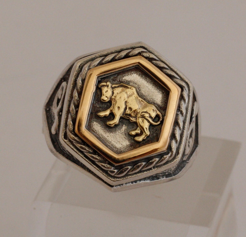 Zodiac Ring Sterling Silver Signet Ring Men Zodiac Ring With | Etsy