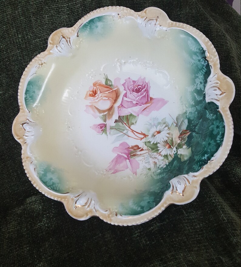 RS Prussia Porcelain 10.5 Master Berry Bowl Roses | Etsy