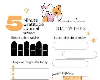 5 Minute Gratitude Journal Printable, PDF DOWNLOAD - Etsy