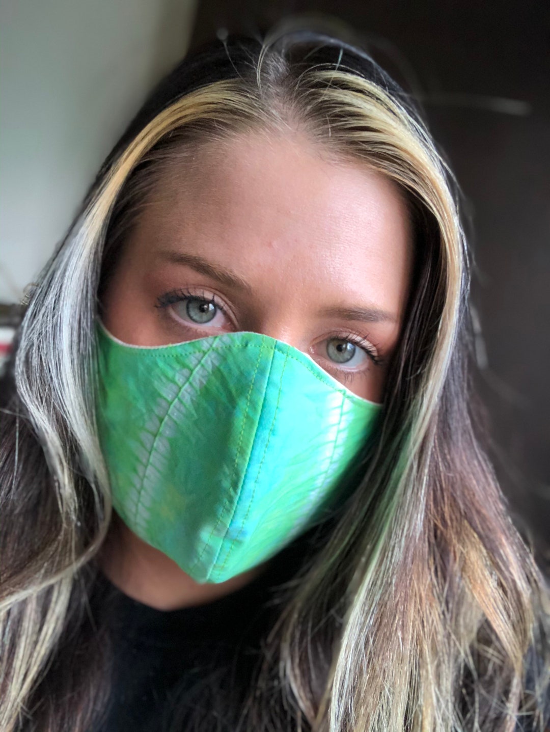 Neon Green Shibori Dyed Face Mask/covering With Pocket for Filter - Etsy