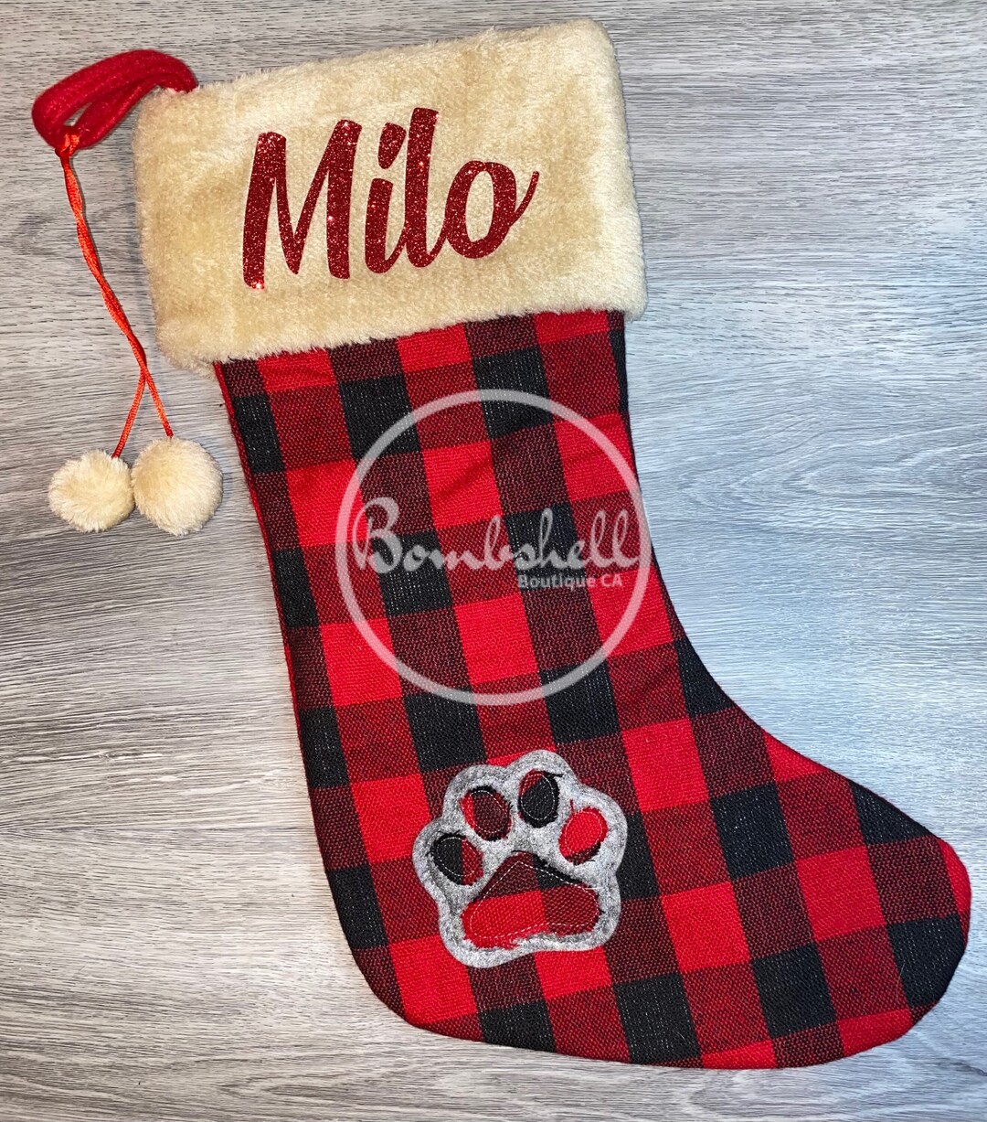 Red Buffalo Check Paw Print Christmas Stocking - Etsy