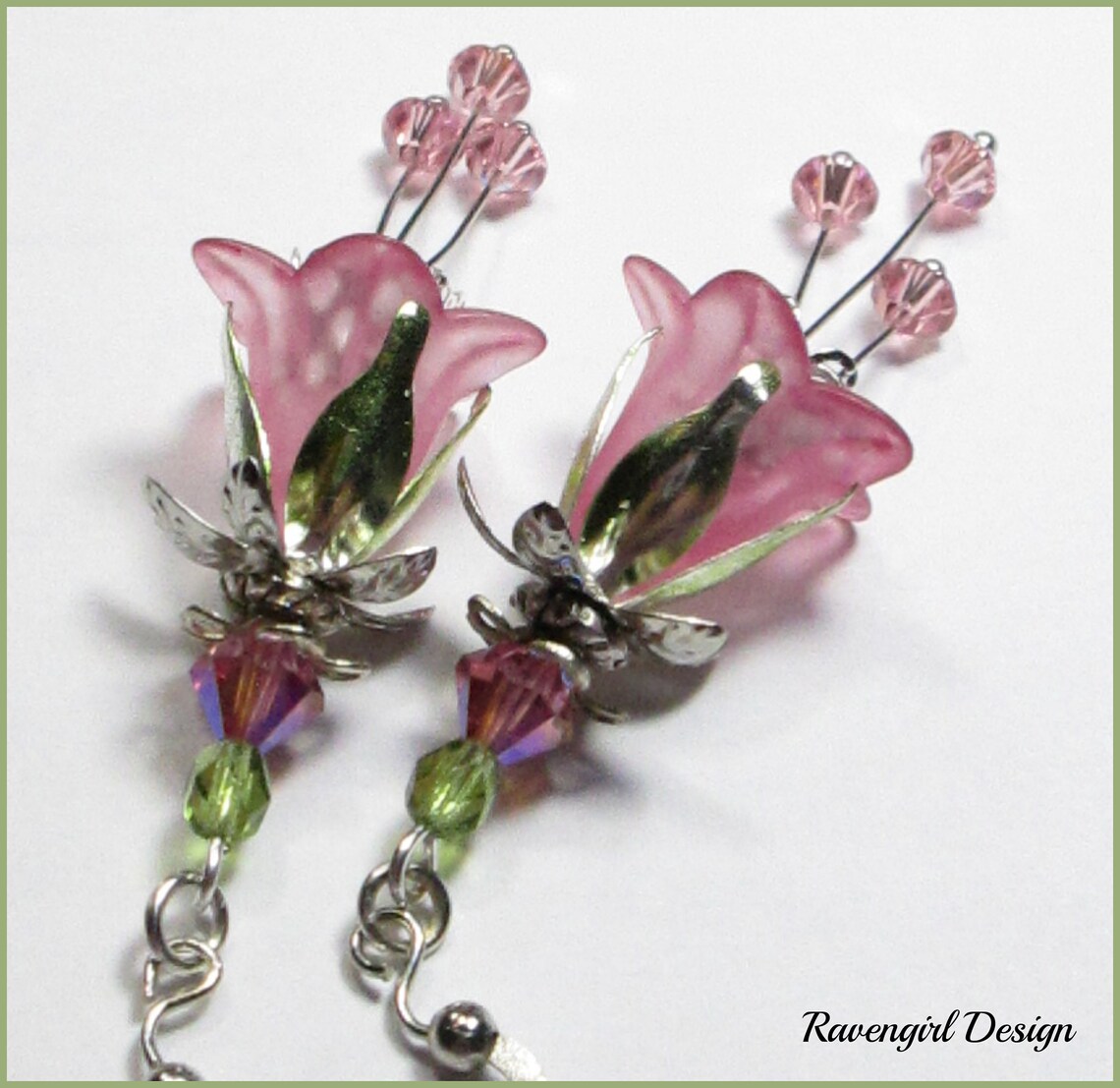 ROSEBUDS Pink Lucite Flower Earrings Hand Painted Swarovski | Etsy