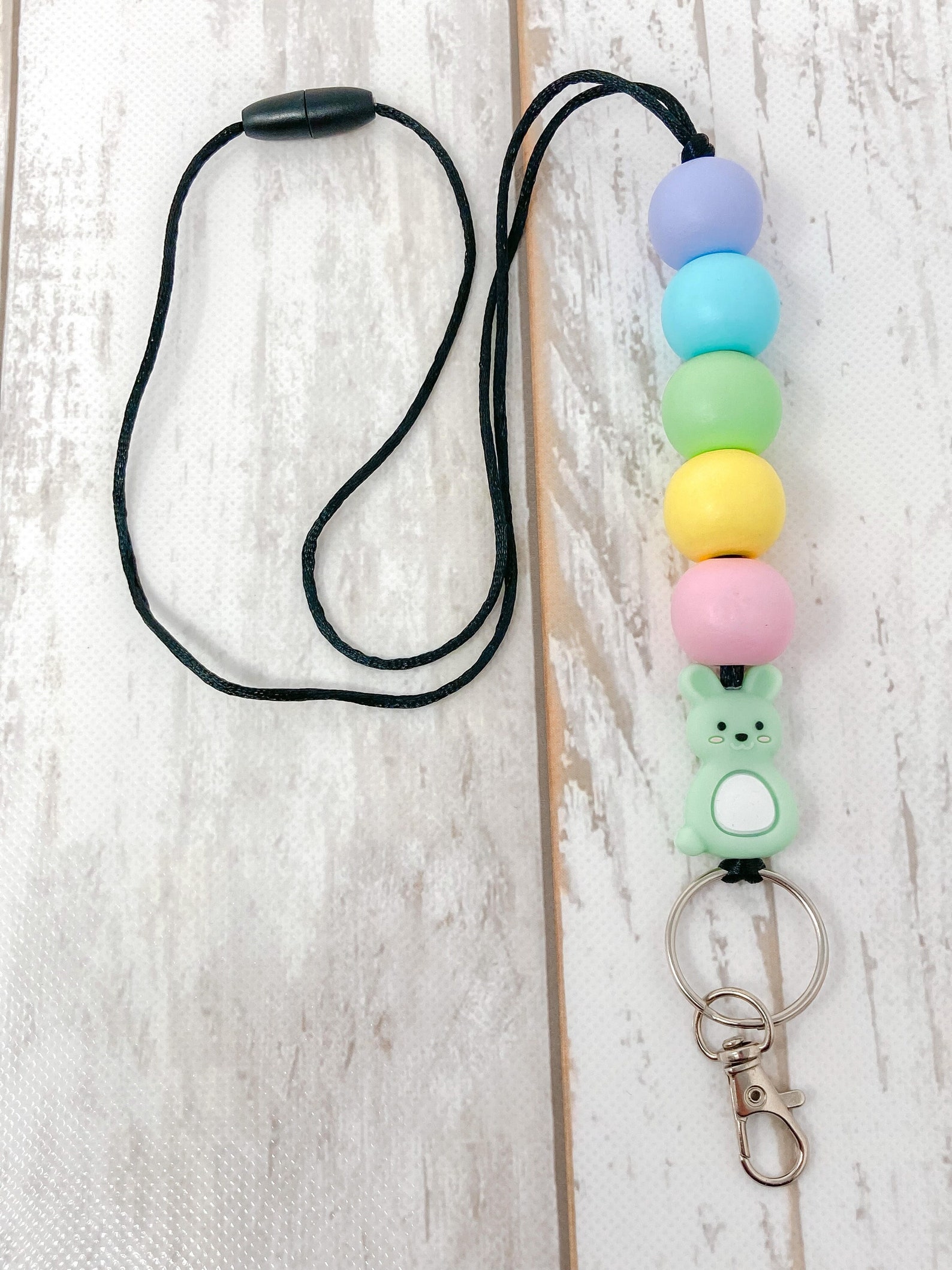 Easter Bunny Teacher Lanyard Silicone Beads Spring Rainbow Pastel ...