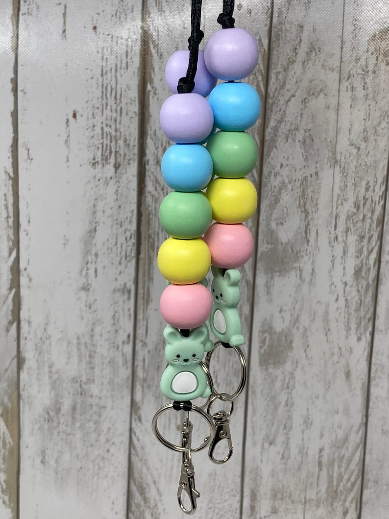 Easter Bunny Teacher Lanyard Silicone Beads Spring Rainbow Pastel ...