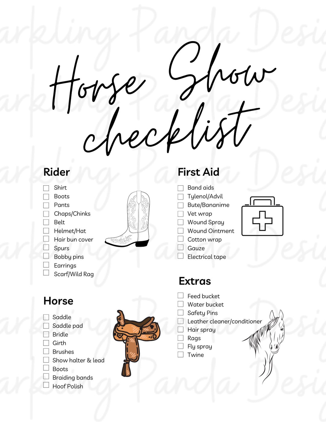 Western Horse Show Checklist PDF - Etsy