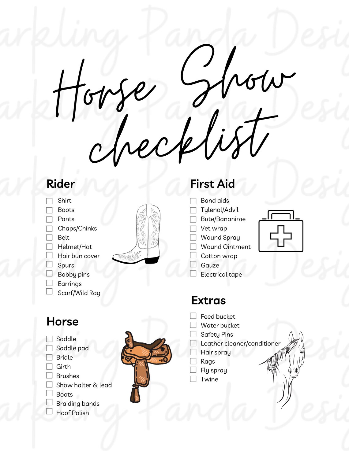 Western Horse Show Checklist PDF - Etsy