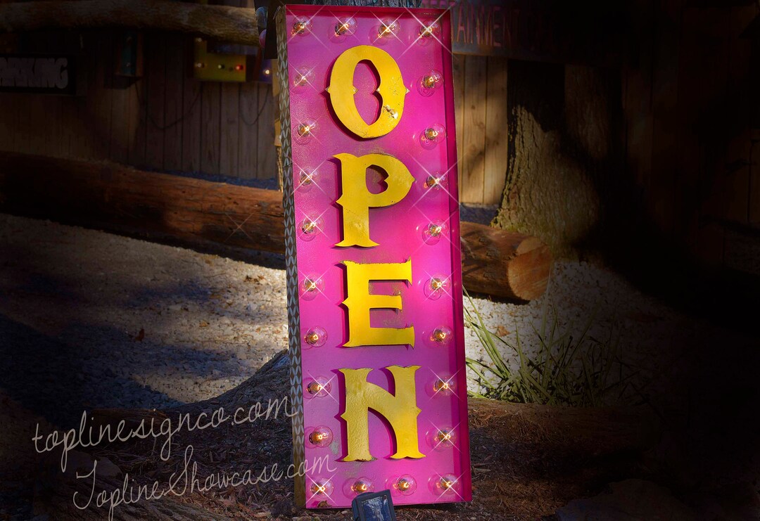 Open Sign, Vintage Style Vertical Marquee Open Sign, Lighted Metal ...