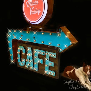 Neon Signs, Neon, Suspended LOGO + CAFE and Arrow, Marquee Signs, Word ...