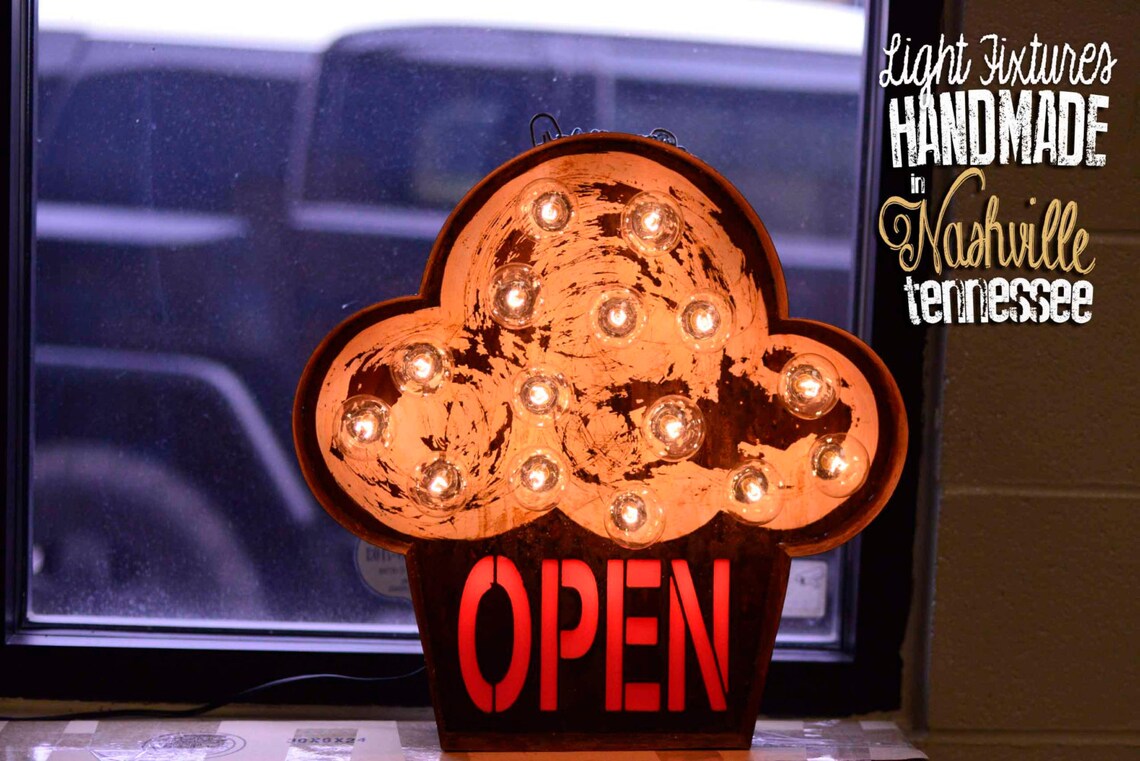 Open Sign Marquee Cupcake Open Sign Lighted Metal MARQUEE | Etsy