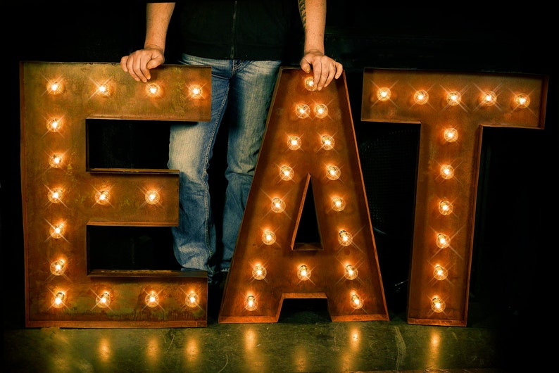 Neon Signs, Neon, Eat Letter, Eat Sign, Cafe Sign, MARQUEE SIGN Marquee ...