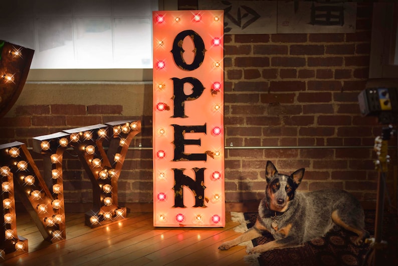 Open Sign Vintage Style Vertical Marquee Open Sign Lighted | Etsy