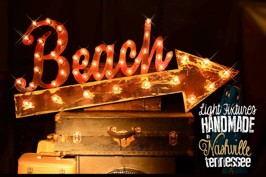 Beach Marquee Sign, Lighted Metal MARQUEE SIGN, Marquee Light Fixture ...