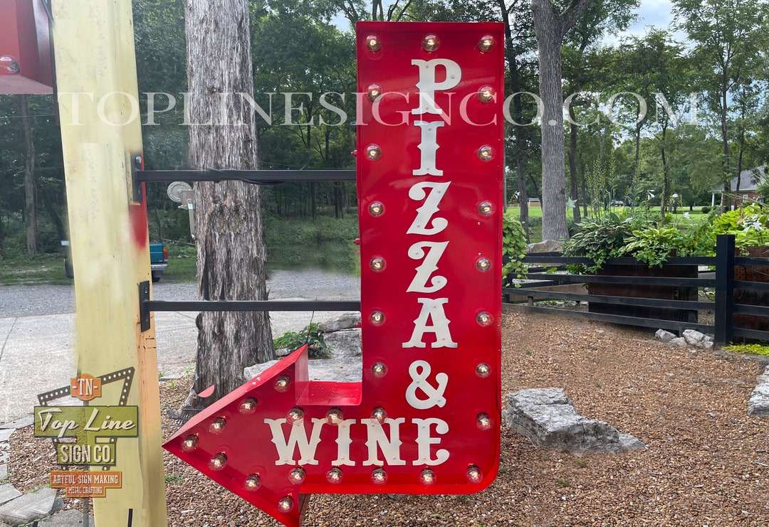 PIZZA & WINE Arrow, Custom Signs, Neon Signs, Arrow Marquee Sign ...