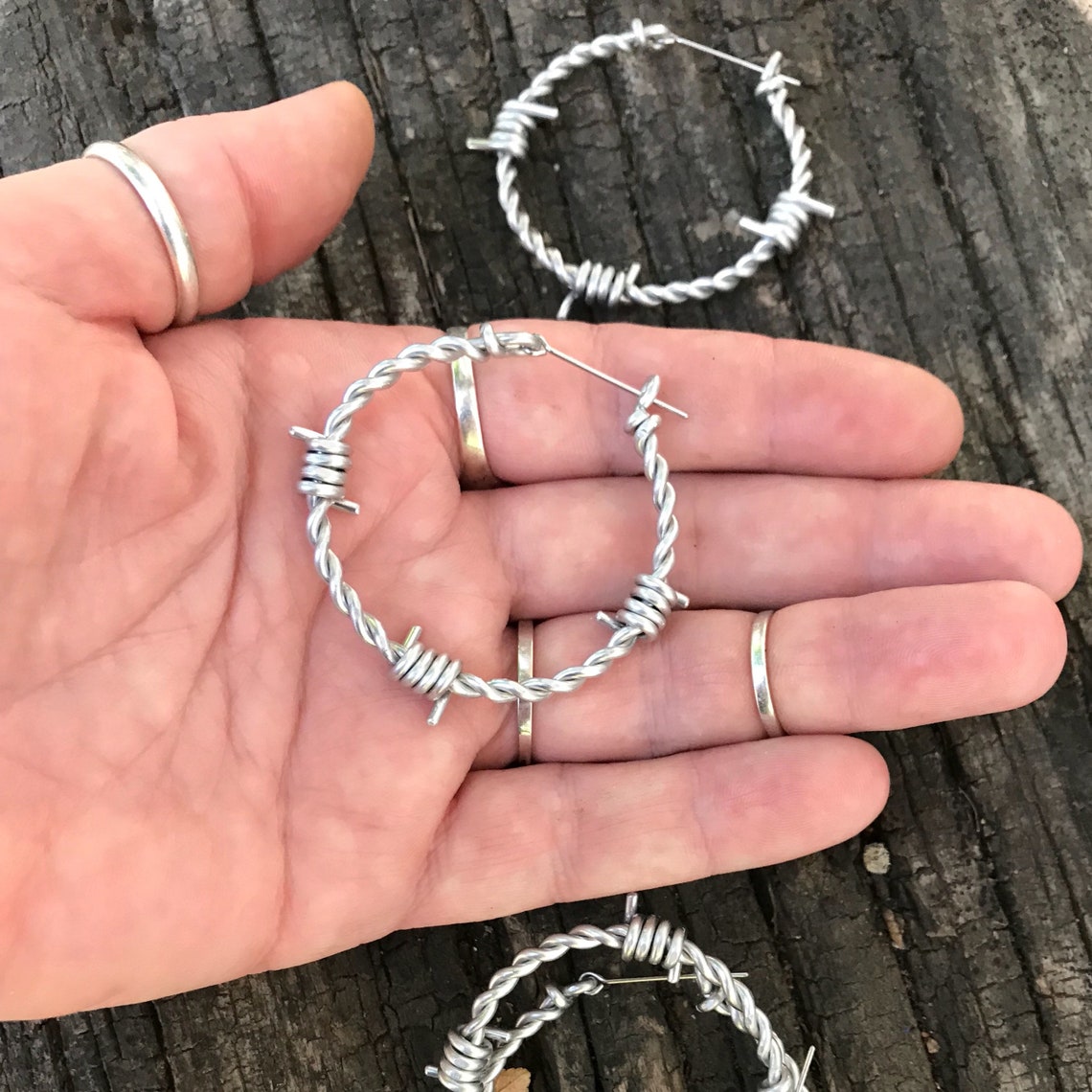 Ultra Lightweight 1 1/2 Inch Barbed Wire Hoop Earrings | Etsy