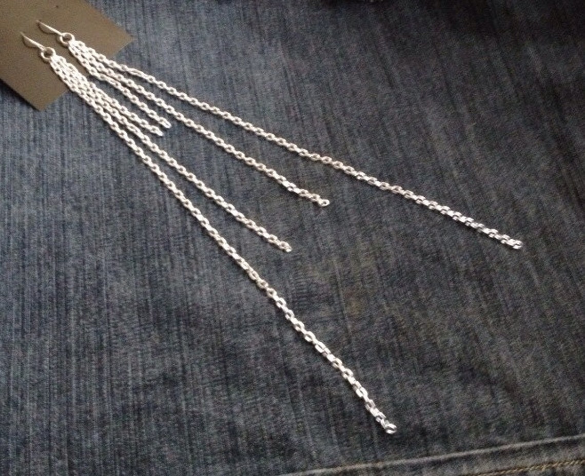 Extra Super Long Bright Silver Colored Chain Earrings - Etsy