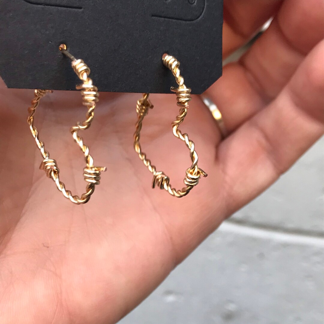 1 Inch Barbed Wire Hoops Gold 14kgf - Etsy