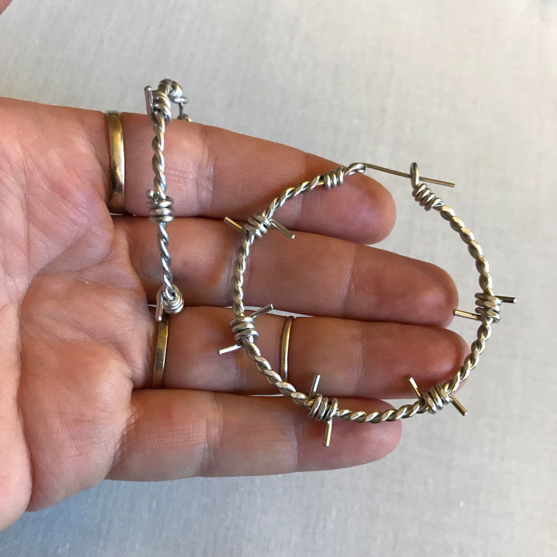 Large Weightless Barbed Wire Hoop Earrings 2 1/4 Inch Silver - Etsy